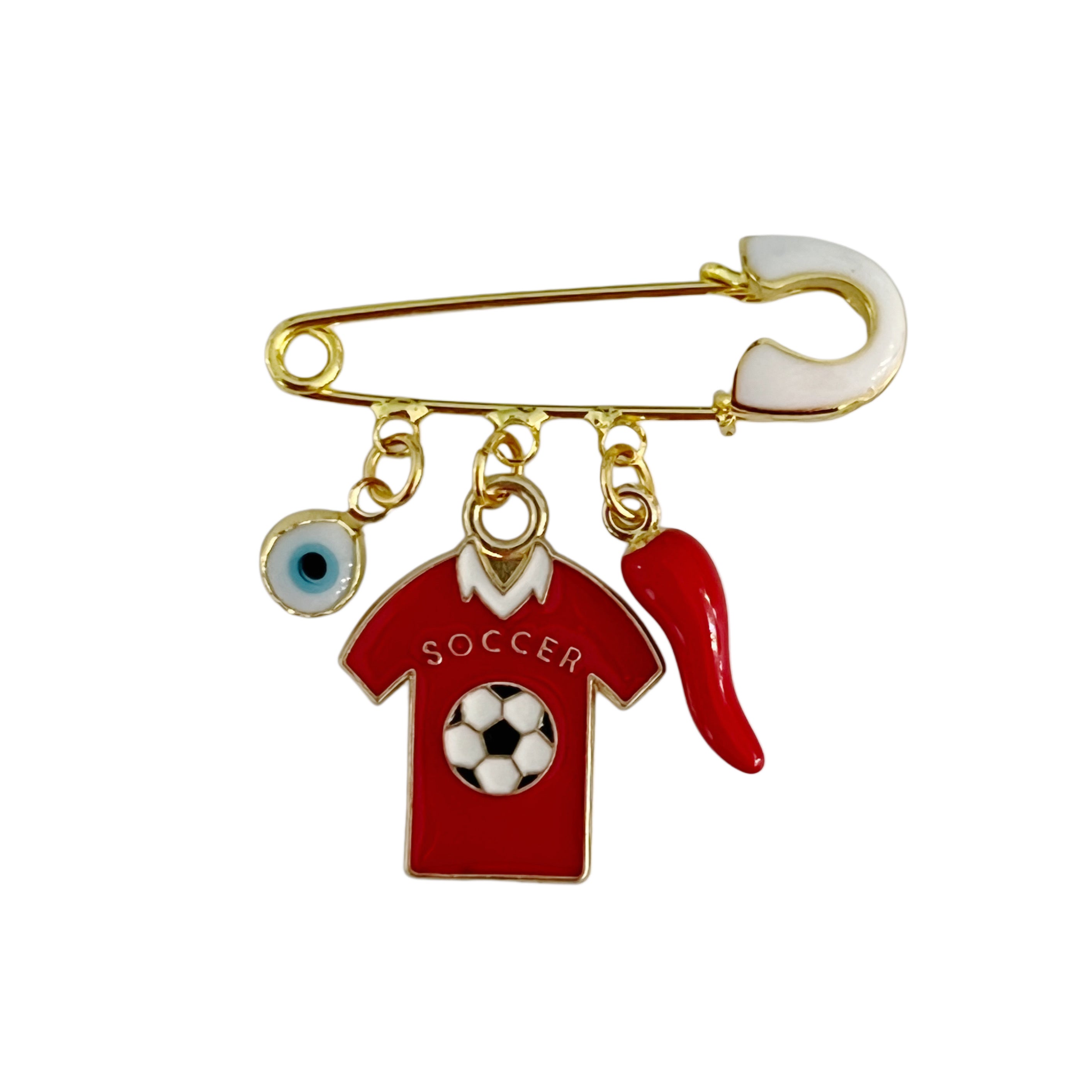 4 CM White Enamel Pin With Soccer Jersey Charm - Gold – Astra®
